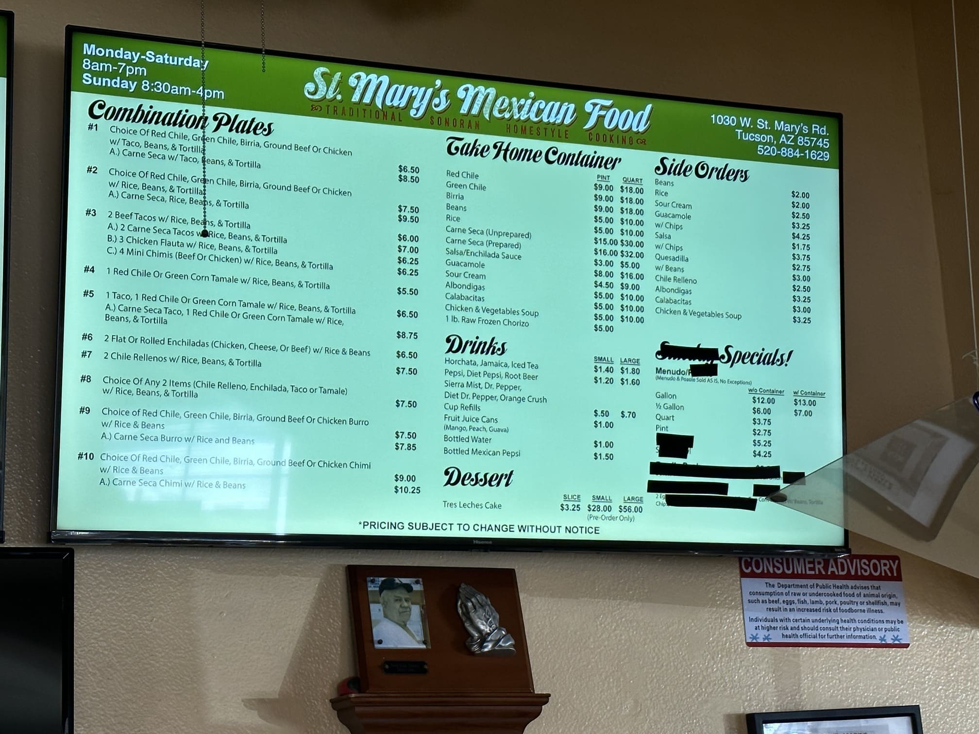 St. Mary's Mexican Food MENU (update July 2024)