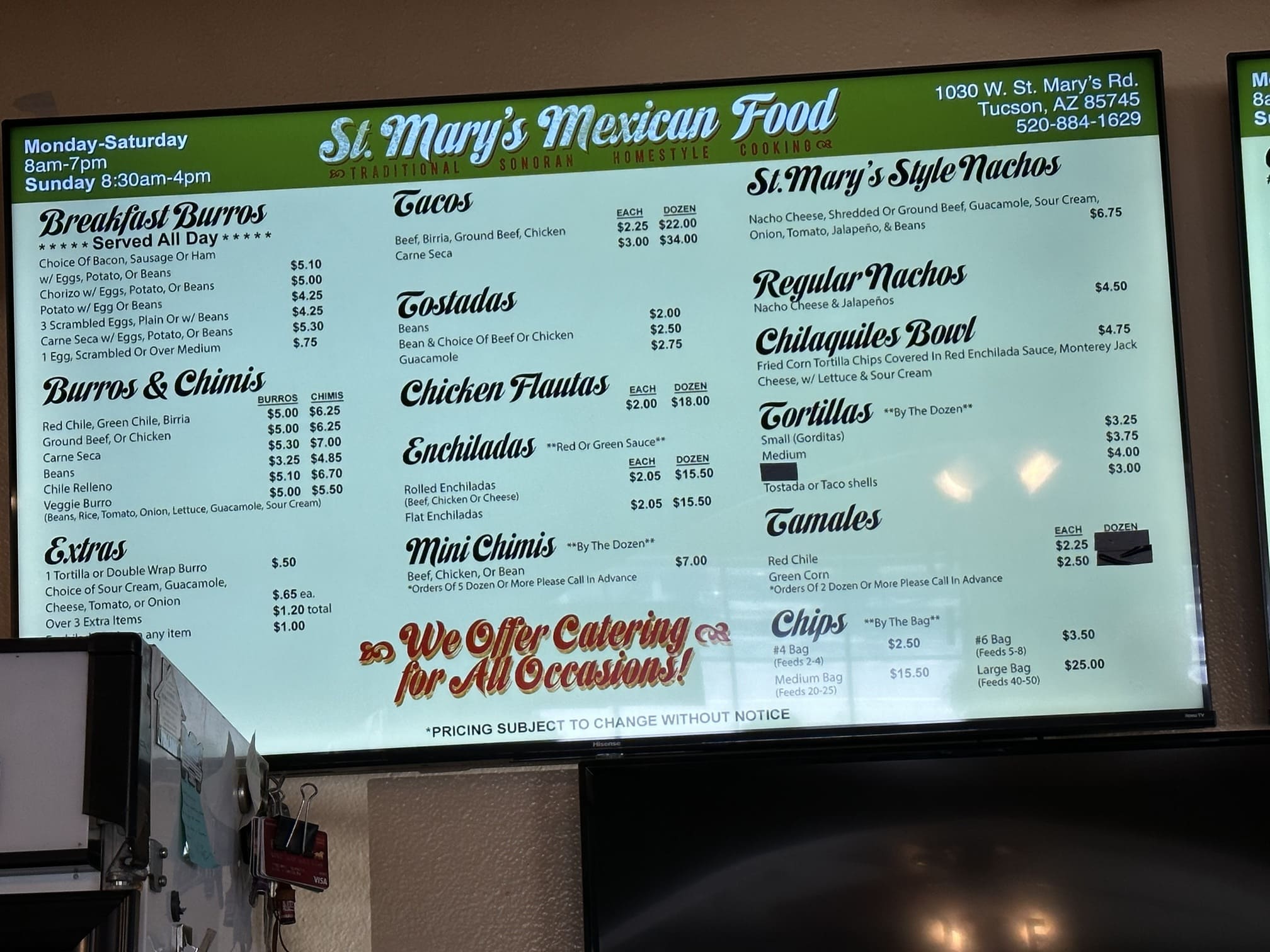 St. Mary's Mexican Food MENU (update July 2024)